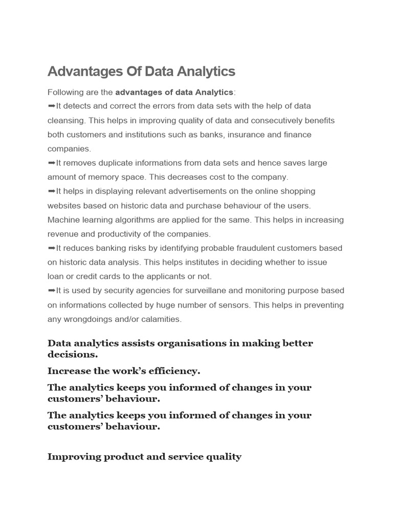 Advantages and Disadvantages of Data Analytics (1) | PDF | Data Analysis | Analytics