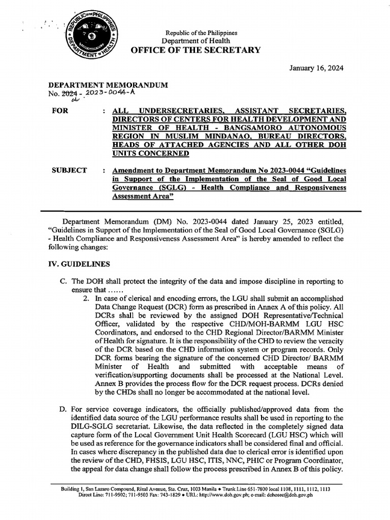 DOH DM 2023-0044-A - Amendment To DM No 2023-0044 | PDF