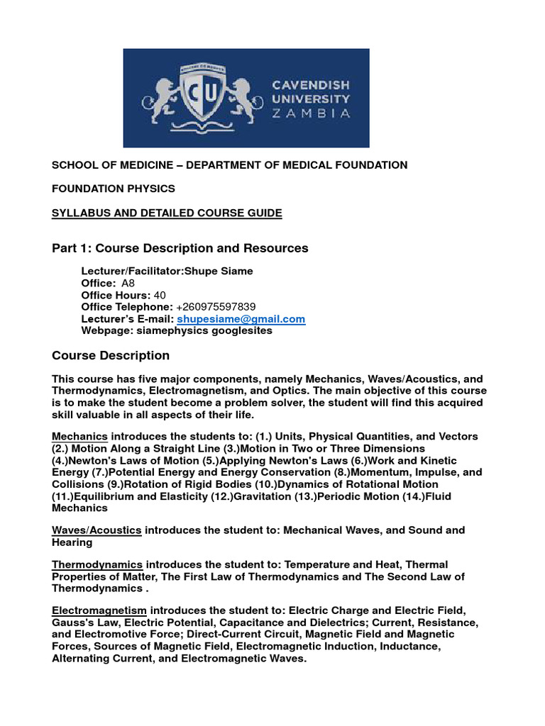 Physics Course Outline | PDF | Heat | Electromagnetic Induction