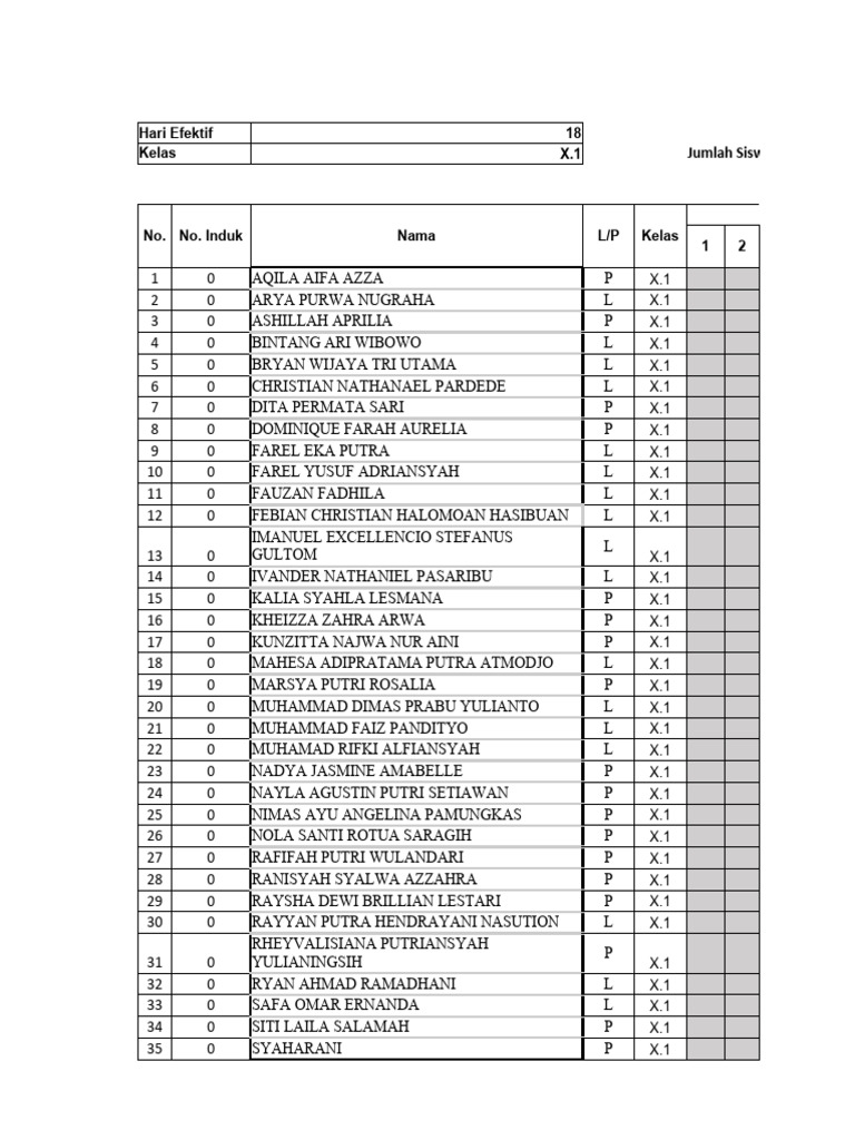 Absen X.1 (Semester 2) | PDF