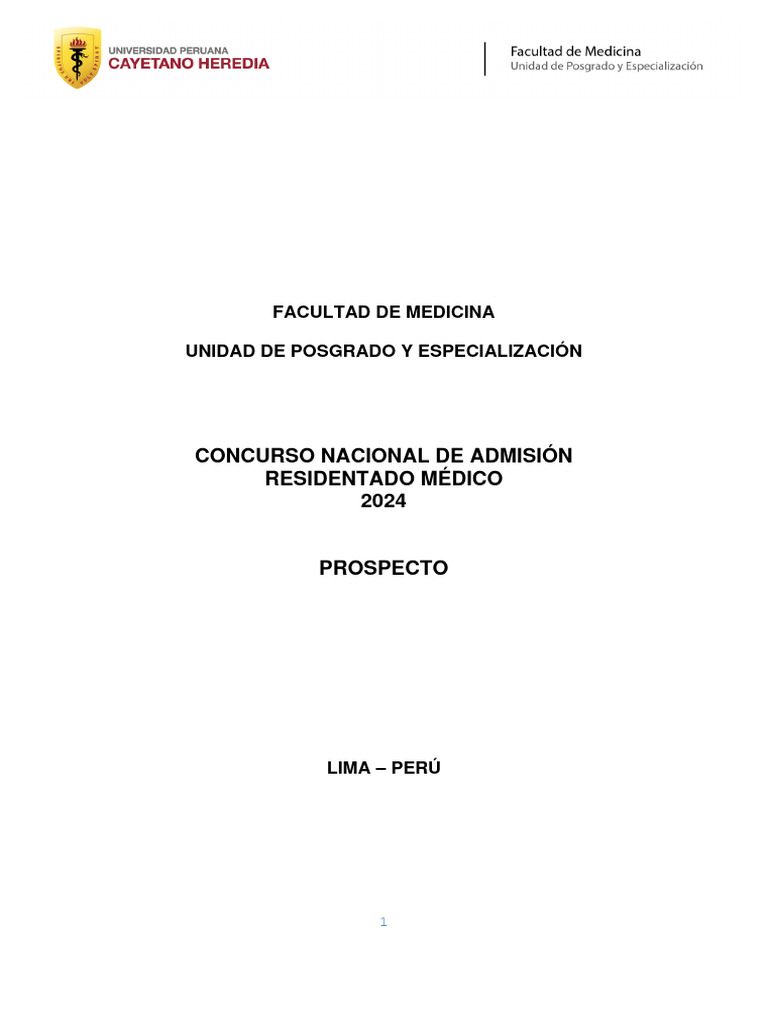 Prospecto Residentado Médico UPCH 2024 | PDF | Medicina | Cuidado de la ...