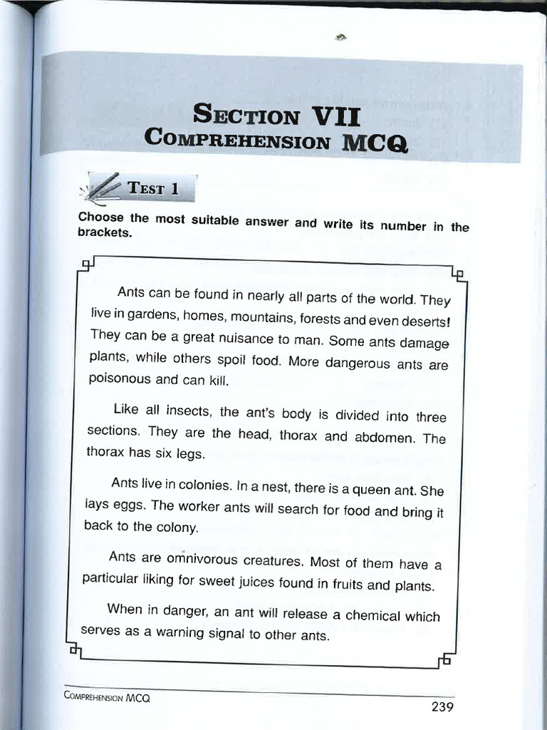 Section 7 Comprehension MCQ Test 1 to 10 | PDF