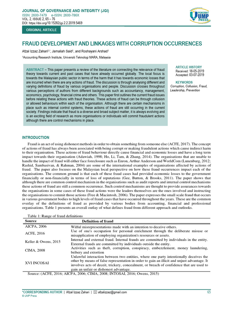 Fraud Development and Linkages With Corruption Occurrences: Journal of ...