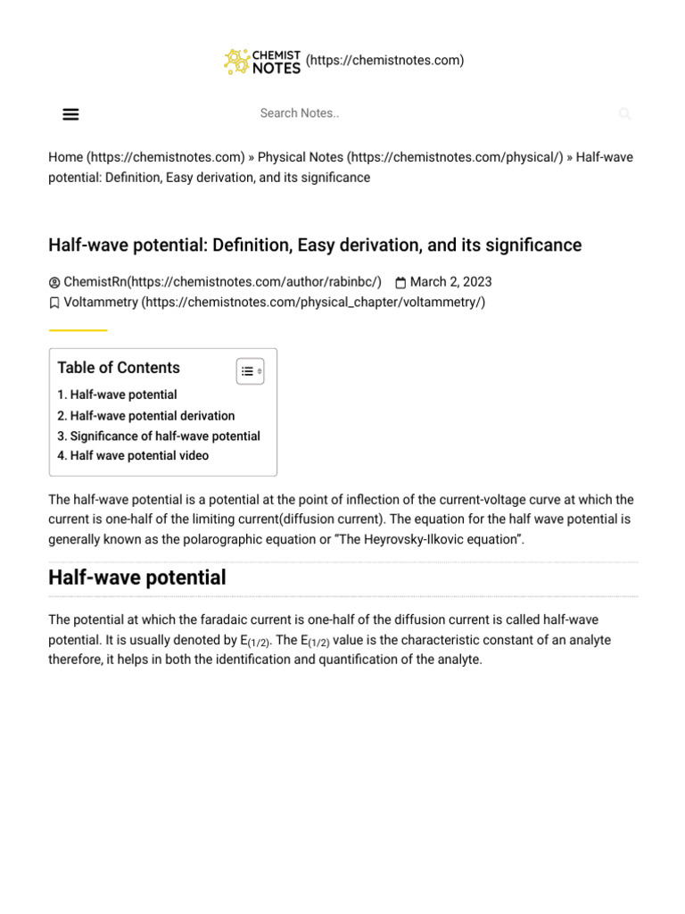 Half-Wave Potential - Definition, Easy Derivation, and Its Significance ...