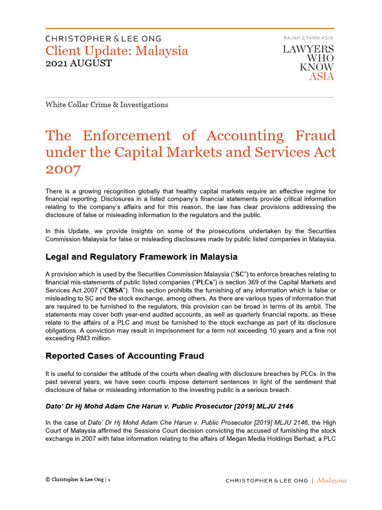 Enforcement of Accounting Fraud in Malaysia | PDF | Audit | Corporations