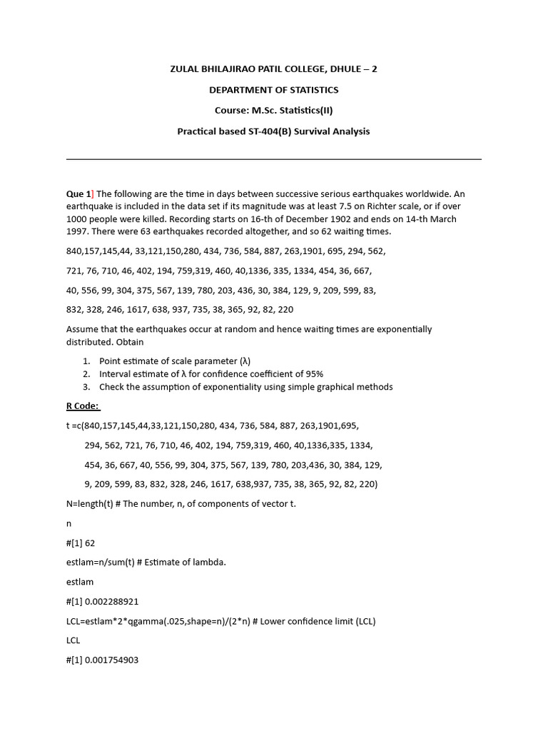 Survival Analysis Practicals | PDF | Confidence Interval | Statistics