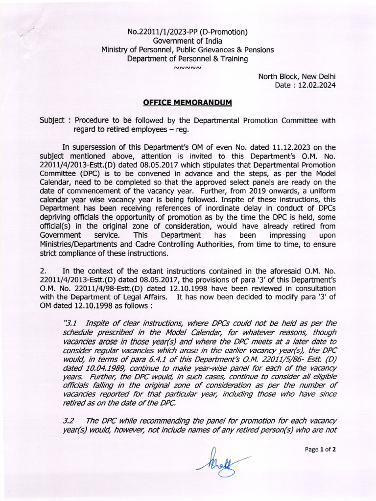 OM Dated 12-02-2024 | PDF | Government Of India | Governance