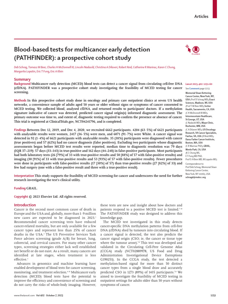 Blood Based Tests For Multicancer Early Detection Pdf Cancer