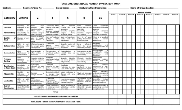 Individual Member Evaluation Form | PDF | Leadership | Creativity