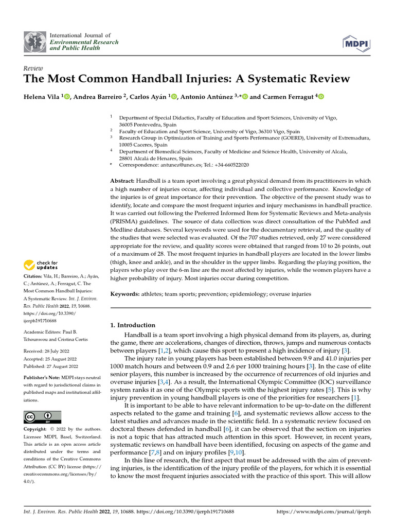 The Most Common Handball Injuries A Systematic Rev | PDF | Systematic ...