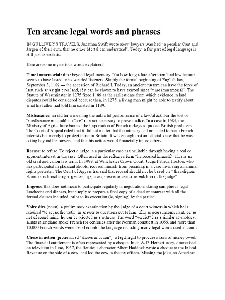 A Guide to Ten Arcane Legal Words and Phrases Explained | PDF ...