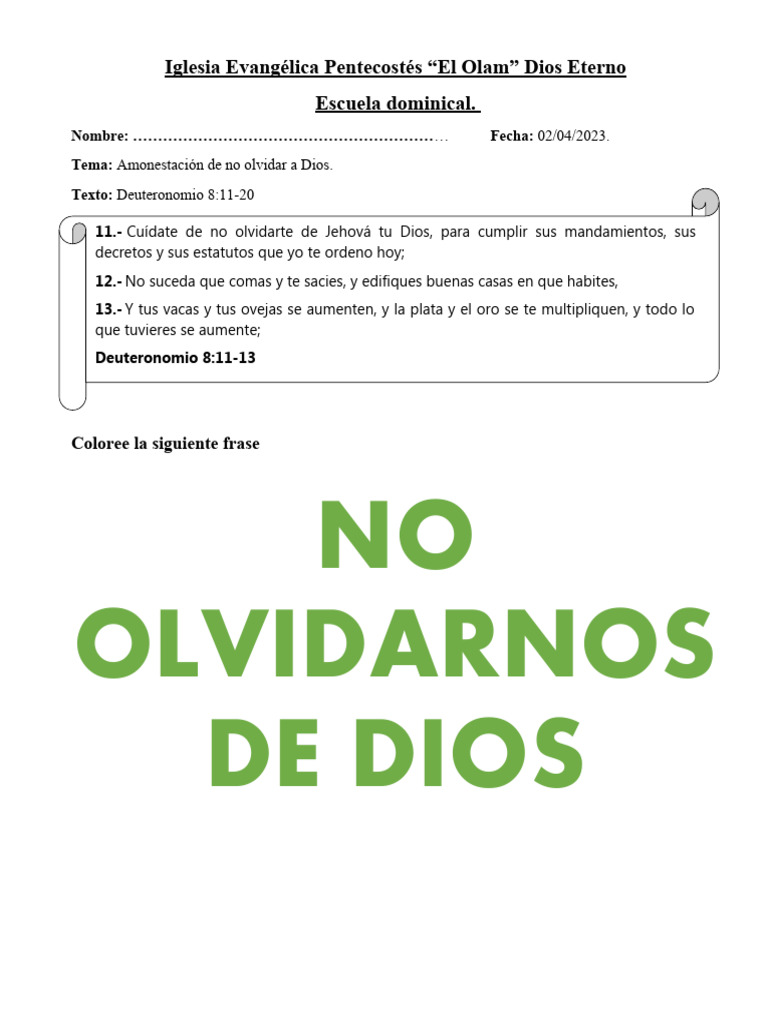 Amonestación De No Olvidar A Dios Pdf Libro De Deuteronomio