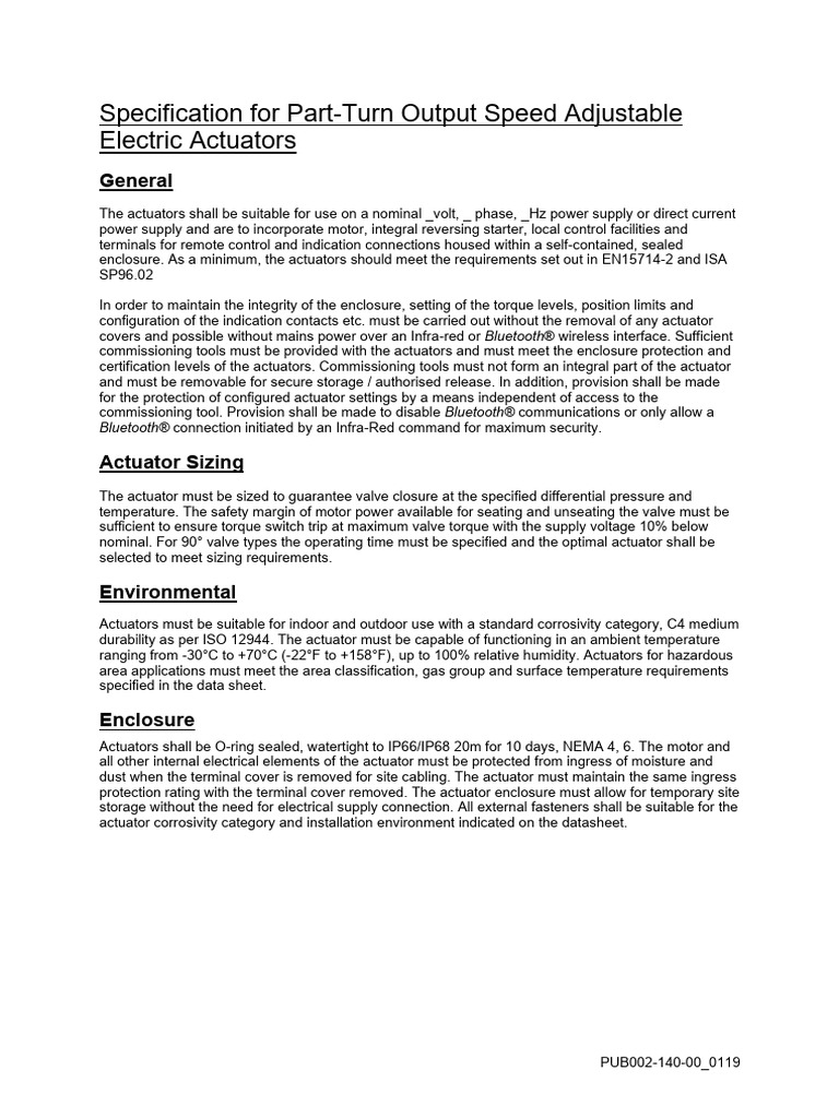 Technical specification for part-turn output speed adjustable electric ...