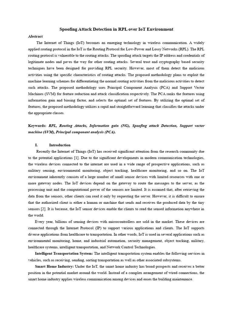 Spoofing Attack Detection in RPL Over IoT Environmen1 | Download Free PDF | Internet Of Things ...