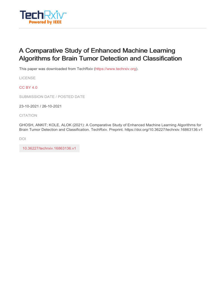 Brain Tumor Detection and Classification | PDF | Cognitive Science | Machine Learning