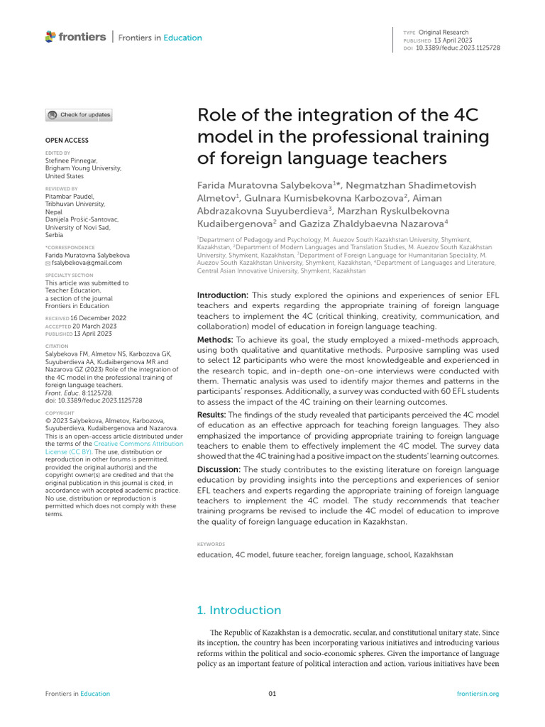 Role of The Integration of The 4C Model in The Pro | PDF | Methodology ...