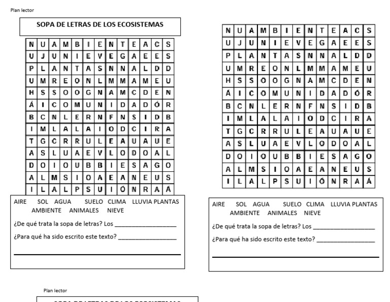 Ficha Sopa de Letras Ecosistemas | PDF