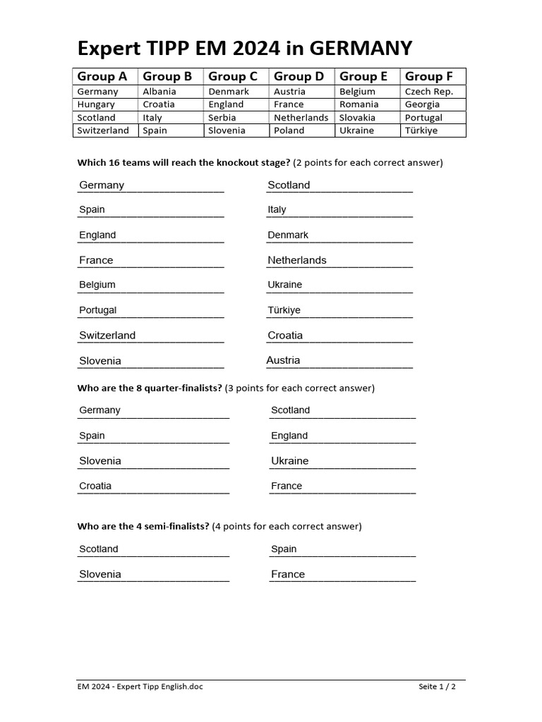 EM 2024 - Expert Tipp English | PDF | Scotland National Football Team ...