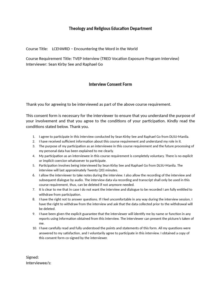 LCENWRD TVEP Interview Consent Form 1 | PDF