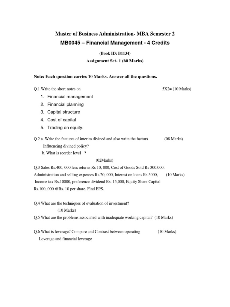 Master of Business Administration-MBA Semester 2 MB0045 - Financial ...