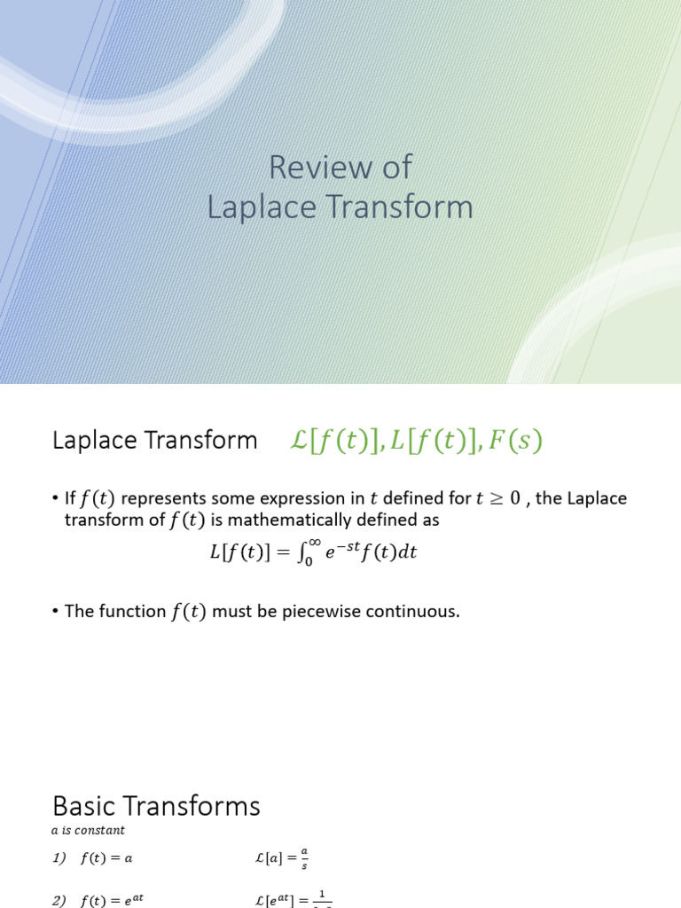 Lecture3 ReviewofLaplaceTransform | PDF | Laplace Transform | Equations