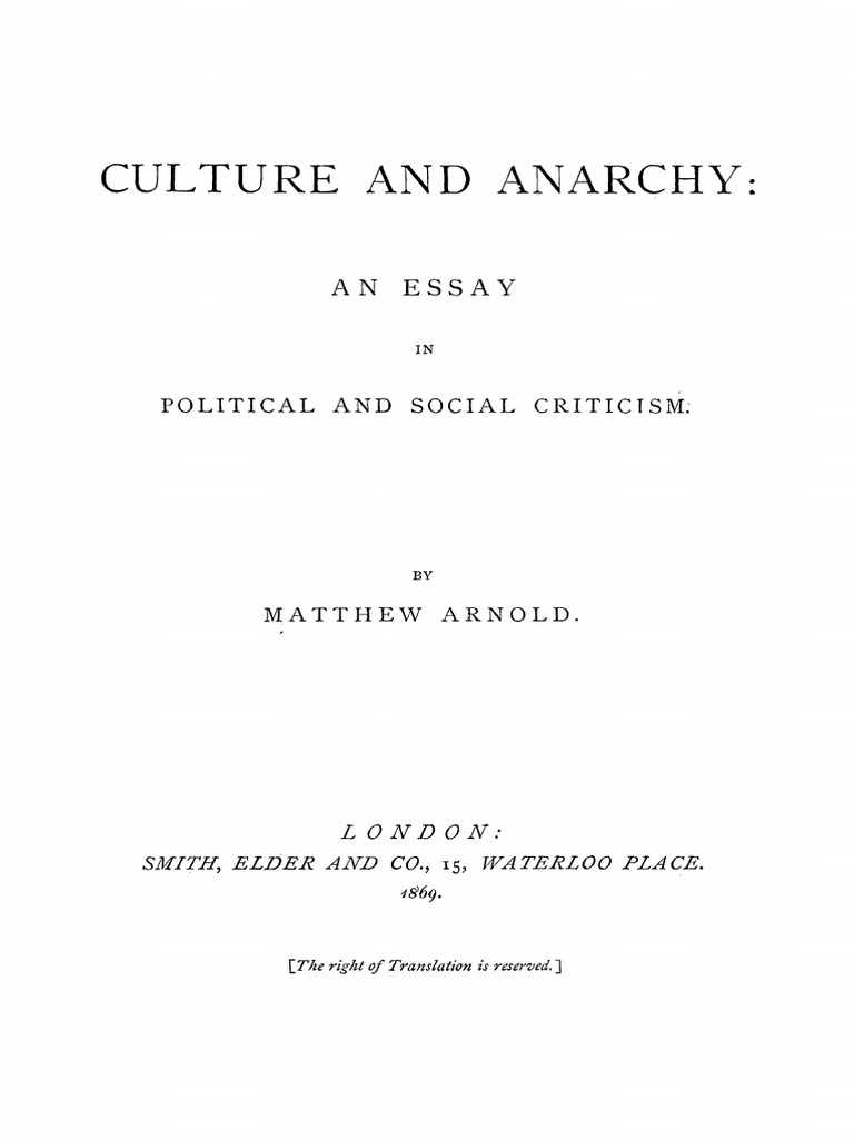 Matthew Arnold - Culture and Anarchy - An Essay in Political and Social Criticism (1869) | PDF ...