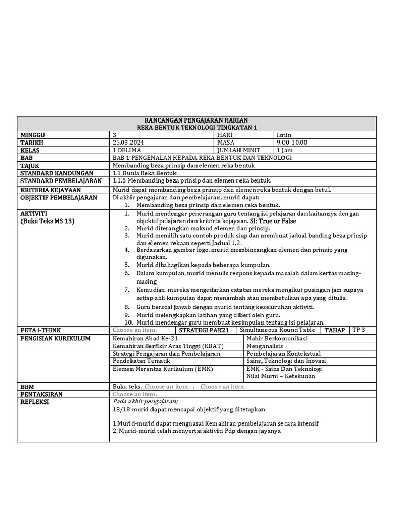 Reka Bentuk & Teknologi T1 | PDF