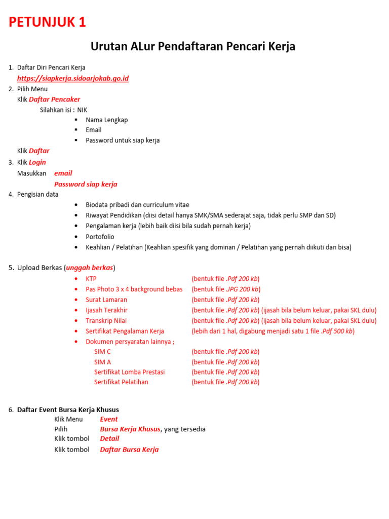 Urutan ALur Pendaftaran Pencari Kerja PDF | PDF