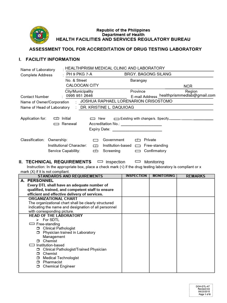 Drug Testing Assessment Form | Download Free PDF | Laboratories | Chemist