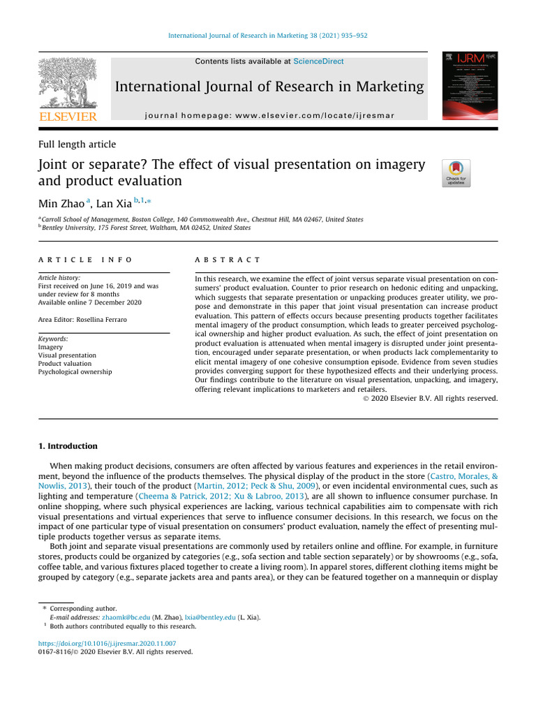 Joint or Separate? The Effect of Visual Presentation On Imagery and ...