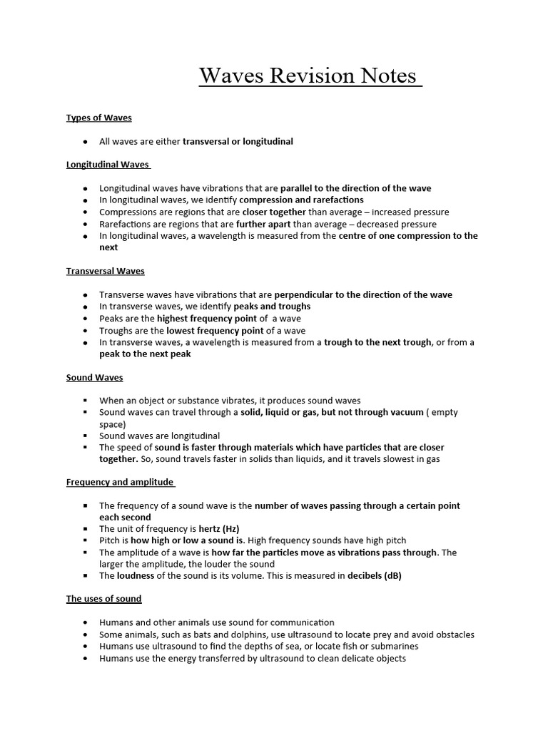 Waves Revision Notes | PDF | Waves | Sound