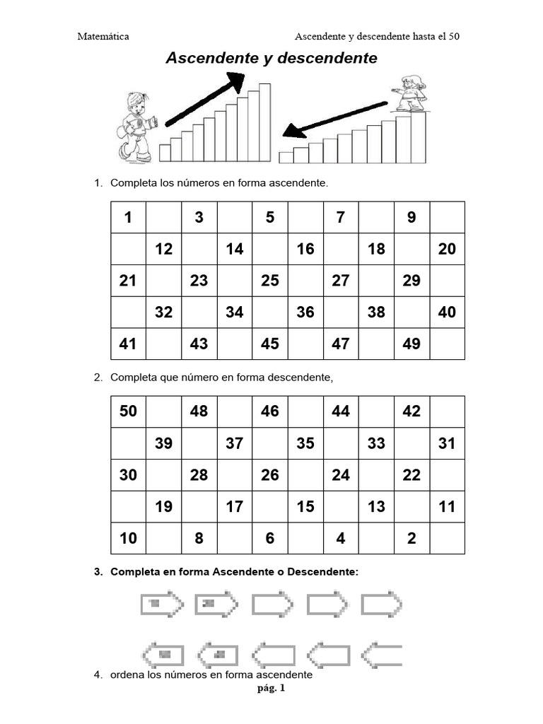 Acendente y Descendente Hasta de Los Numeros Hasta El 50 | PDF