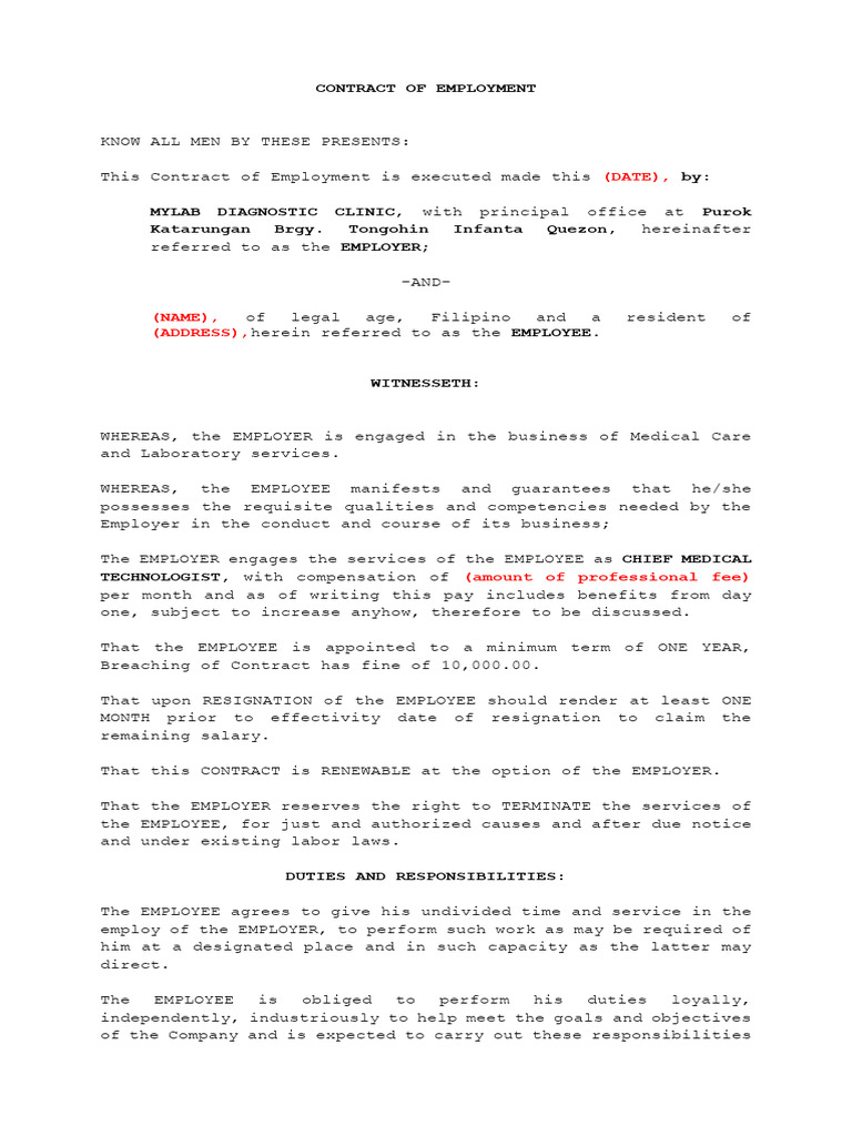 Cmt-Draft Template-Contract | PDF | Employment | Laboratories
