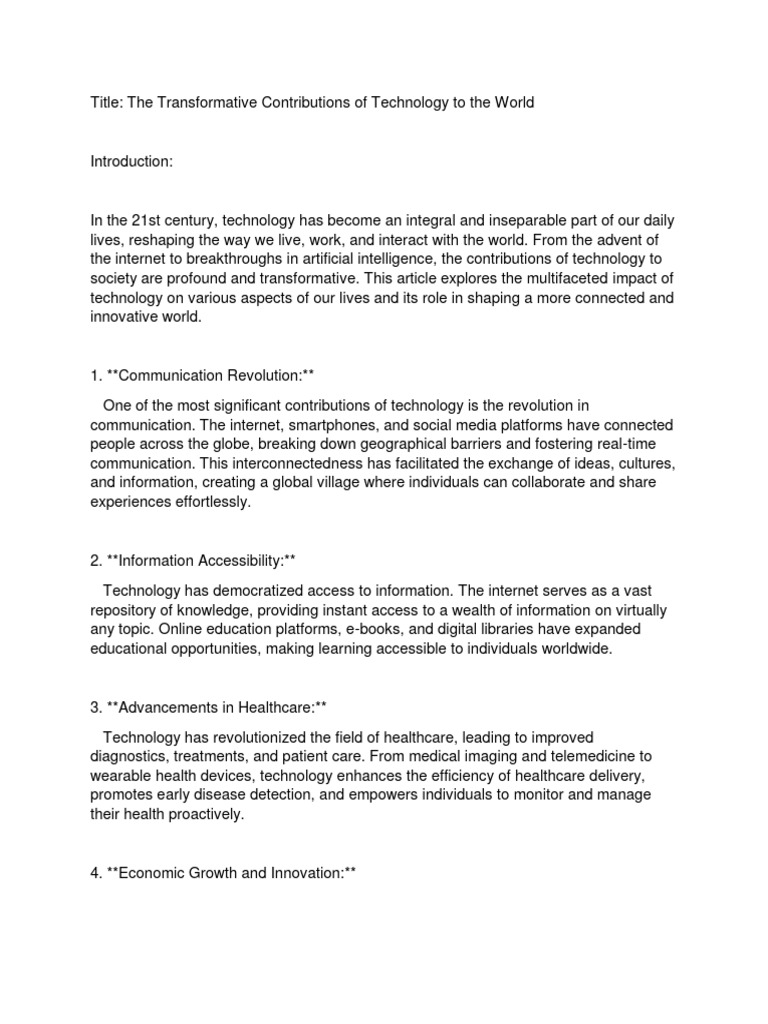 Transformative Contribution of Technology | PDF | Health Care | Innovation