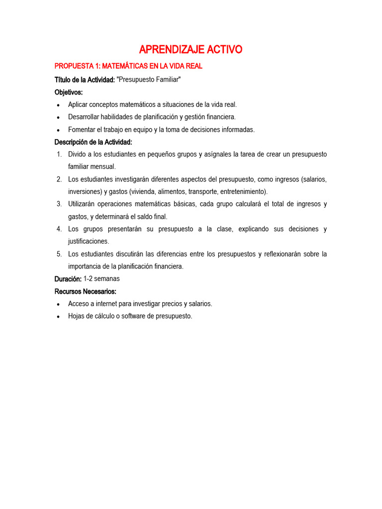 Actividades de Aprendizaje Activo en Matemáticas | PDF | Matemáticas ...