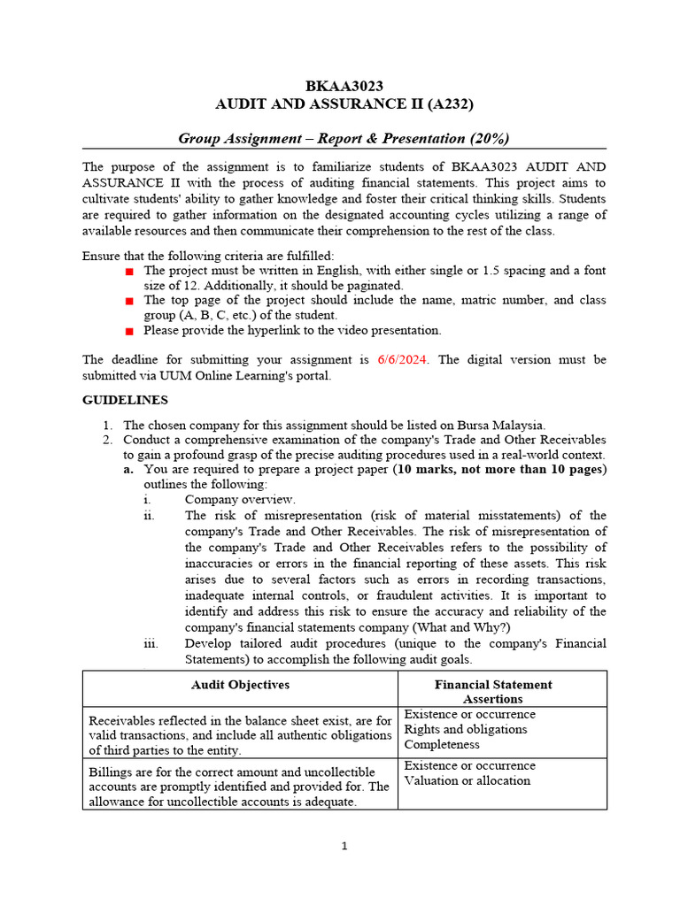 Bkaa3023 (A232) - Group Assignment Fa3 | PDF | Audit | Financial Statement