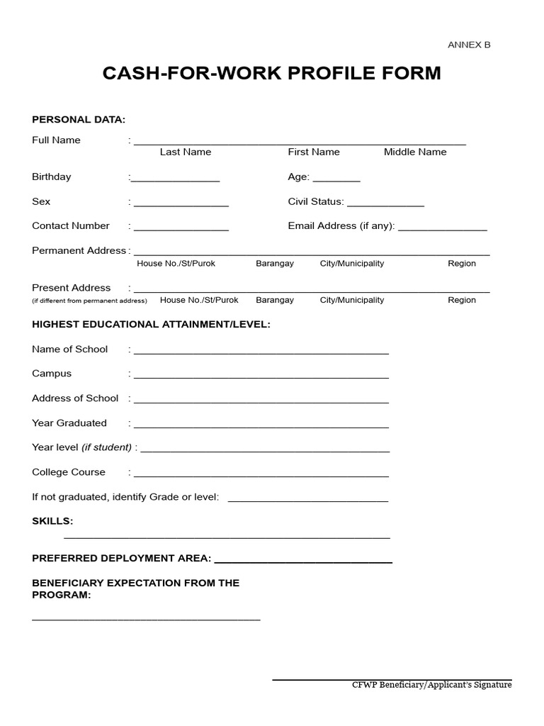 Annex B - CFWP Profile Form | PDF