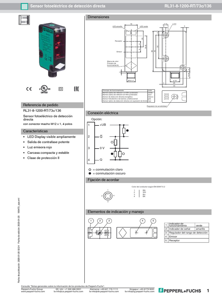 Sensor Fotoeléctrico RL31-8-1200-RT-73c-136 | PDF | Diodo emisor de luz | Ingenieria Eléctrica