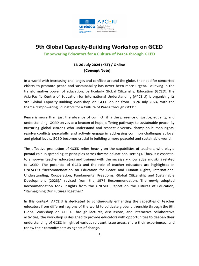 (9th Global Capacity-Building Workshop) CONCEPT NOTE | PDF | Mentorship ...
