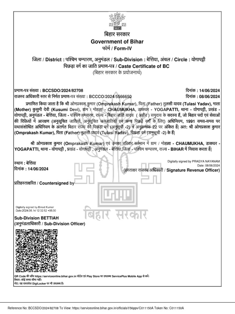 Caste Certificate | PDF
