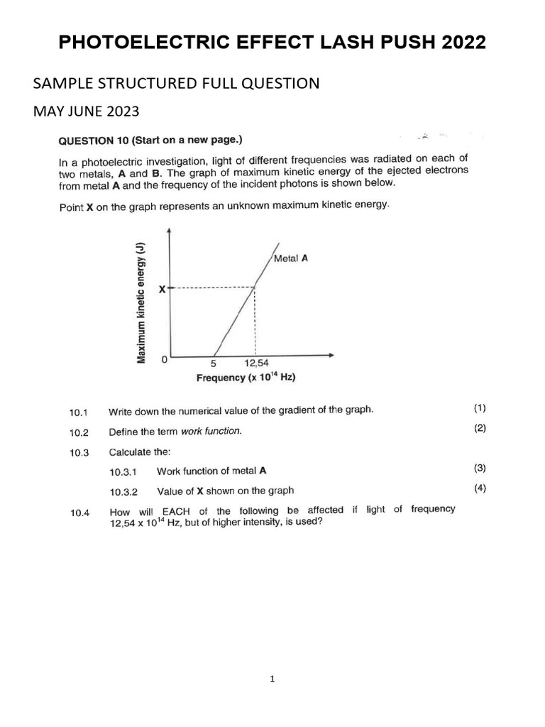 Photoelectric Effect Lash Push 2022 PDF | PDF | Photoelectric Effect | Emission Spectrum
