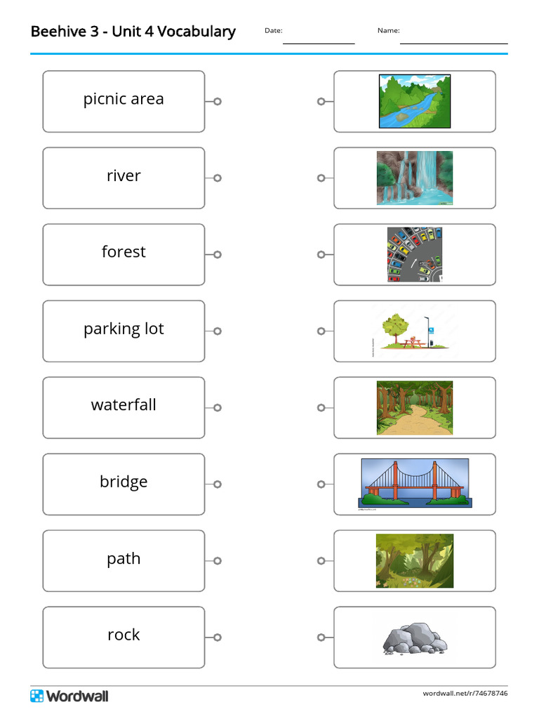 Beehive 3 Unit 4 Vocabulary Match Up | PDF