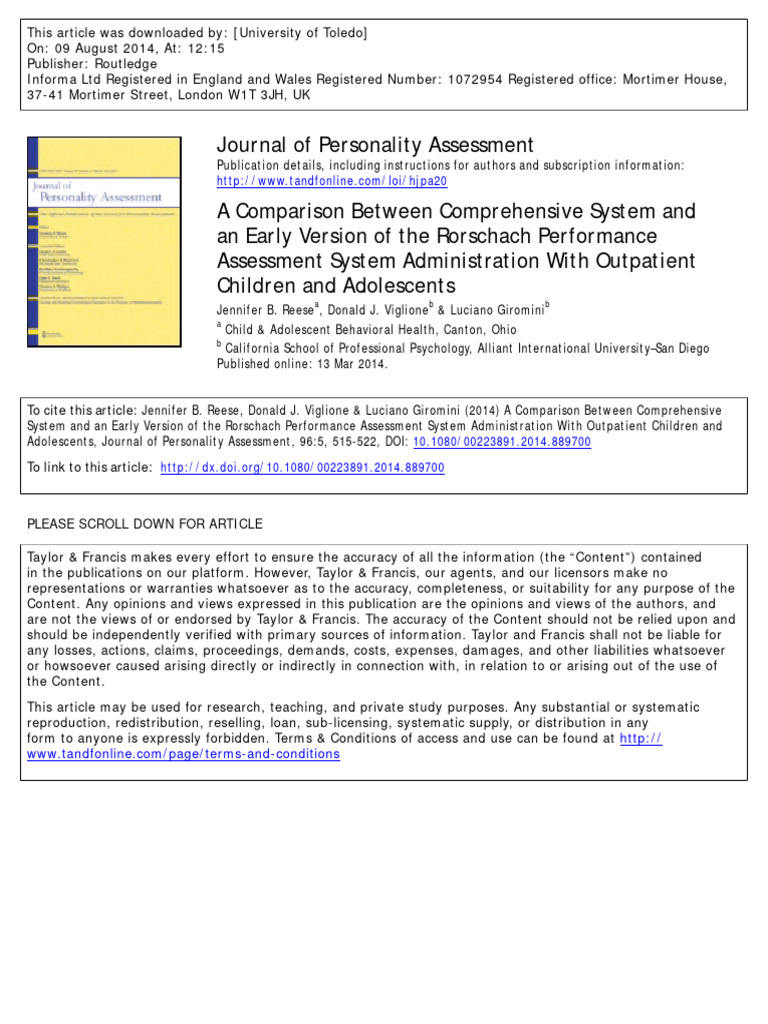 Reese Et Al (2014) A Comparison Between Comprehensive System and An ...