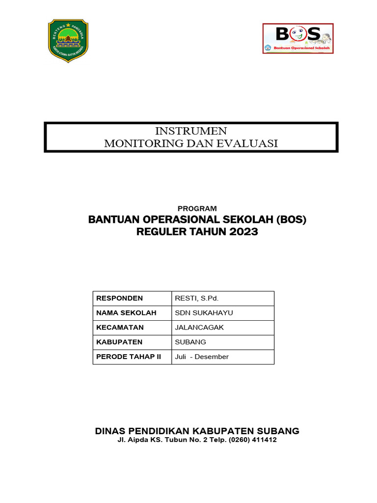 Instrument Monev BOS Tahap II 2023 | PDF