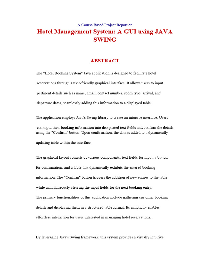 Hotel Management System: A GUI Using JAVA SWING | PDF | Graphical User Interfaces | Computing