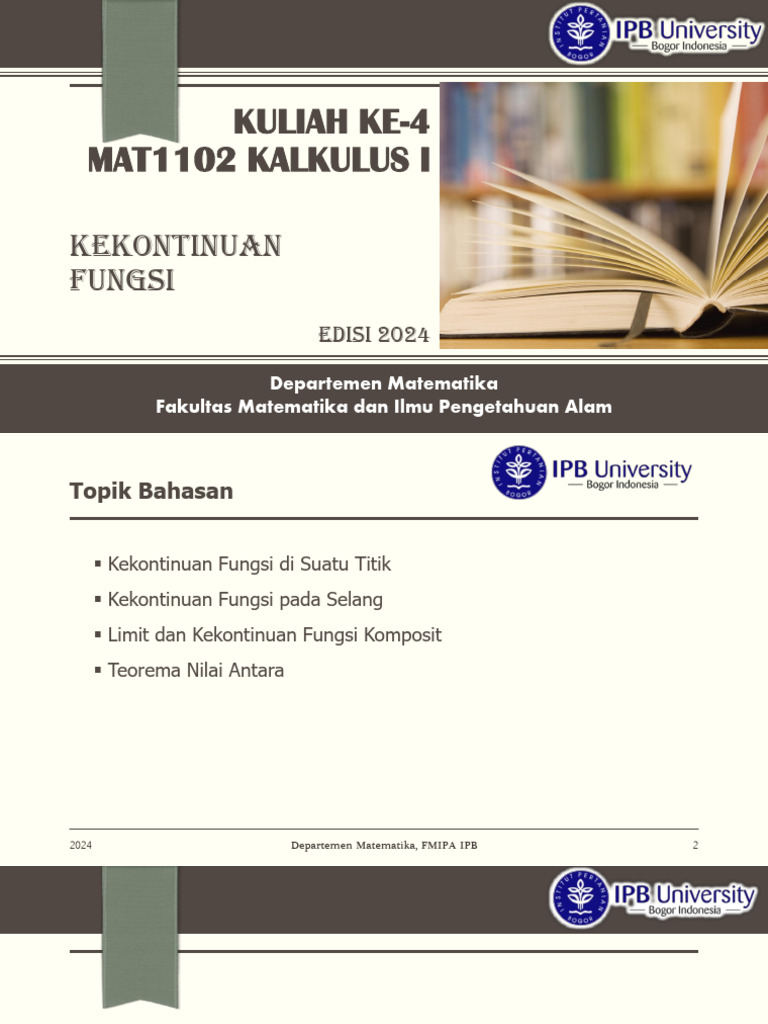 Slide Kuliah Ke-4 MAT1102 Kalkulus I - Edisi 2024 | PDF | Metode & Bahan Ajar | Sains & Matematika