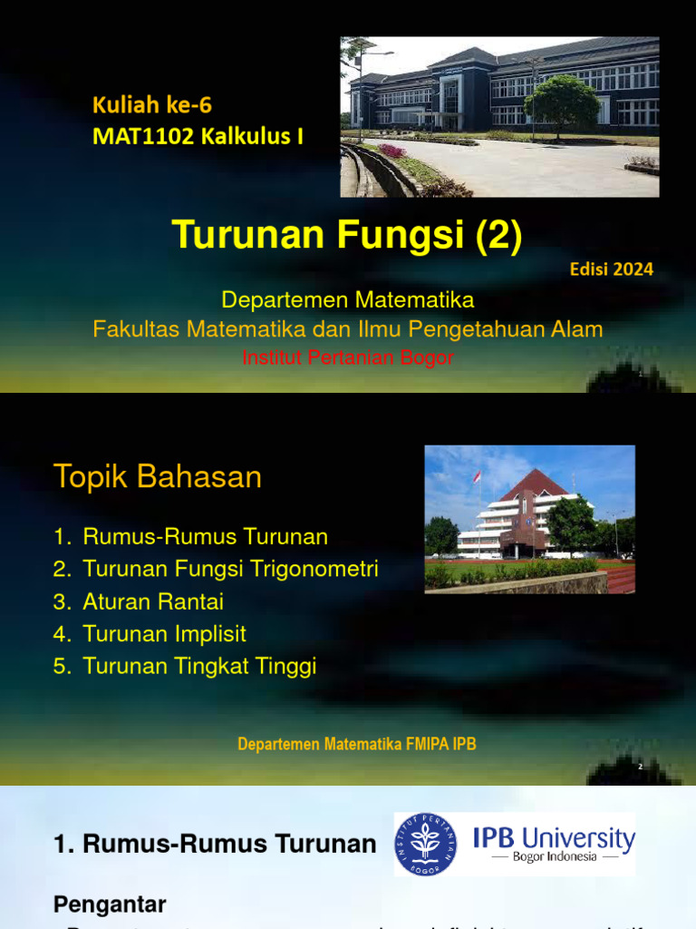 Slide Kuliah Ke-6 MAT1102 Kalkulus I - Edisi 2024 | PDF