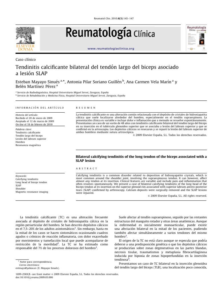 Tendinitis calcificada del bíceps bilateral | PDF | Hombro | Sistema ...