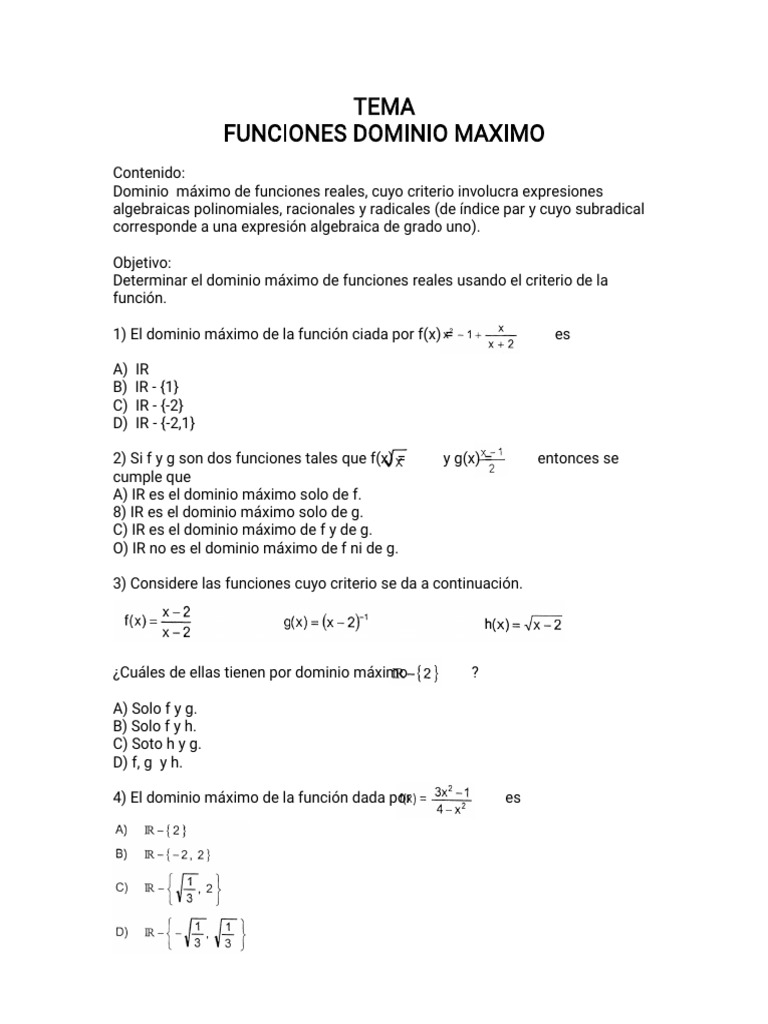 Práctica de Funciones 2 Dom. Máximo | PDF | Métodos y materiales de ...
