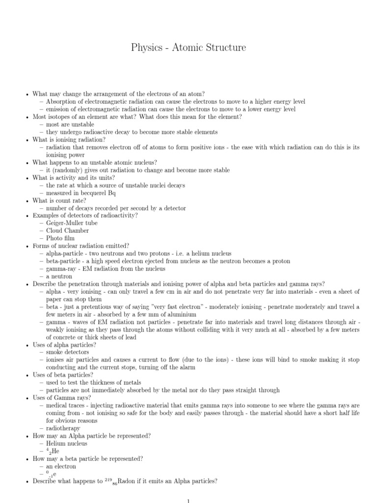 Physics - Atomic Structure | PDF | Radioactive Decay | Ionizing Radiation